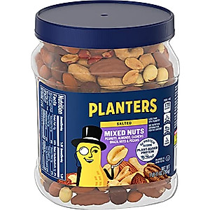 PLANTERS Mixed Nuts, Salted, 27 oz, Resealable Jar - Salted Nuts with Less than 50% Peanuts^ (*Nuts are Measured by Weight), Almonds, Cashews, Hazelnuts & Pecans - Kosher