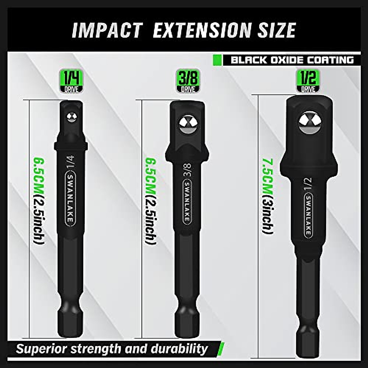 SWANLAKE 7PCS Impact Power Drill Socket-Adapter Set, Hex-Shank Socket to Drill 1/4" 3/8" 1/2" Impact Driver Adapter