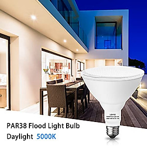 LOXYEE PAR38 LED Outdoor Flood Light Bulbs 2 Pack，20W(200W Equivalent) E26 Base Flood Light Bulbs,5000K Daylight 1800 Lumens LED Flood Light for Outdoor Garden,Garage,Yards,Non-Dimmable