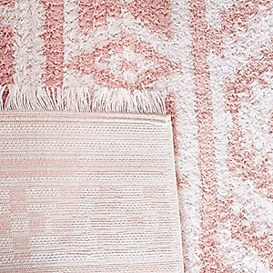 Safavieh Augustine Collection Area Rug - 5' x 7'7", Ivory & Pink, Moroccan Boho Tribal Fringe Design, Non-Shedding & Easy Care, Ideal for High Traffic Areas in Living Room, Bedroom (AGT849U)