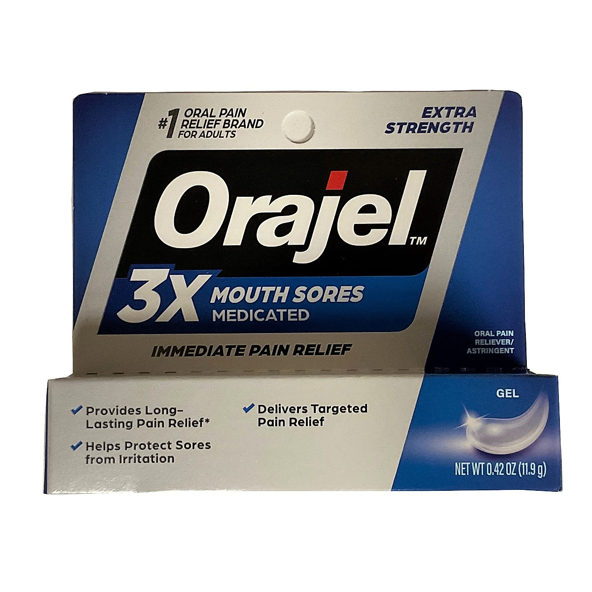 Orajel Oral Pain Reliever, for All Mouth Sores, Maximum Strength, Gel 0.42 Oz, 11.9 G (Pack of 2)