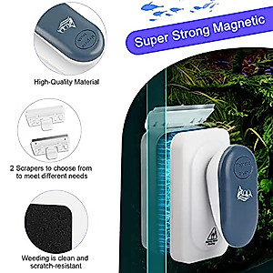 AQQA Aquarium Strong Magnetic Cleaner Brush, Fish Tank Glass Algae Magnet Cleaning Tool Floating Cleaner Scrubber Brush with 2 Detachable Scraper