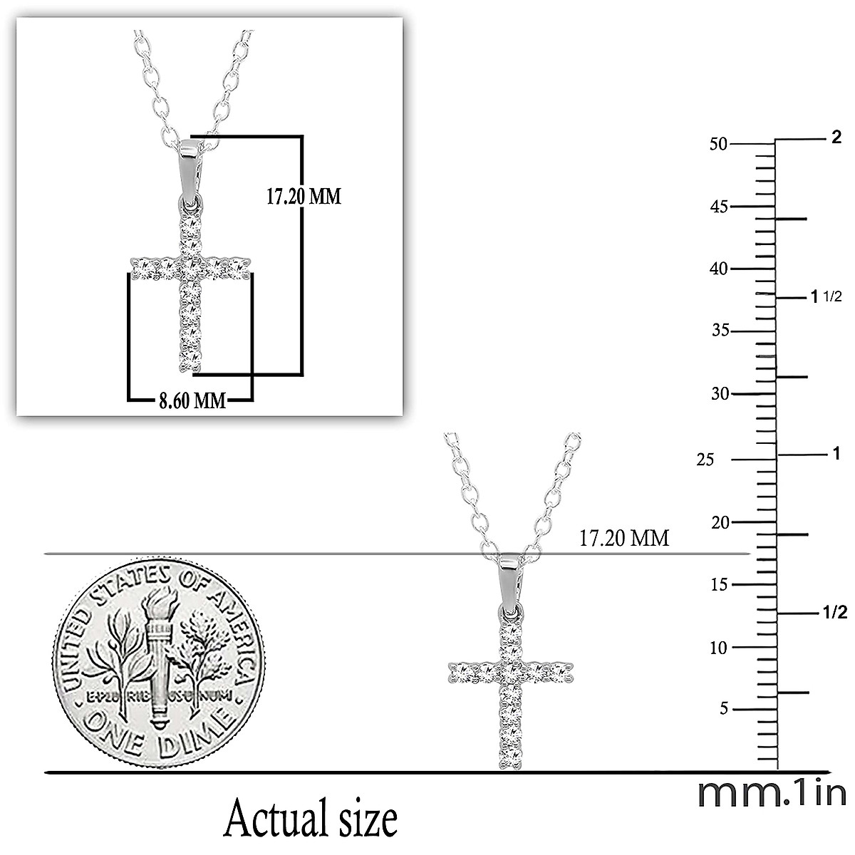 Dazzlingrock Collection Round White Diamond Classic Divine Cross of Jesus Pendant with 18 inch Silver Chain for Women (0.15 ctw, Color I-J, Clarity I2-I3) in 10K White Gold