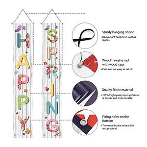 ORTIGIA Happy Spring Banner for Outdoor Colorful Floral Butterflies Porch Sign Decorations Outdoor Indoor Vintage Holiday Hanging Flags Wall Decor for Front Door Home Party Supplies