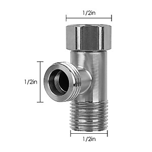 2Pack Solid Brass G1/2" 3 Way Diverter Valve - Hose Fitting Tee, 3 Way Shower Diverter Valve, T Shape Adapter Connector for Angle Valve Hose, Bath Shower Arm, and Toilet Bidet Sprayer Faucet