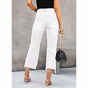 LOLONG White Jeans for Women Ripped Flare Trendy High Waisted Casual Distressed Bell Bottom Pants
