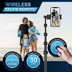 Texlar 60" Phone Tripod Stand for iPhone and iPad - Includes Wireless Remote, Cell Phone and Tablet Holders - for Camera Video Recording, Travel - T60 Pro Selfie Stick Tripod