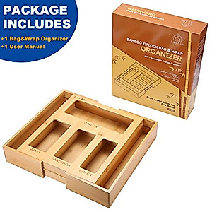 LayAid Kitchen Drawer Organizer, Expandable Ziplock Bag Storage Organizer and Plastic Wrap Dispenser, Compatible with Gallon, Quart, Snack, Sandwich Variety Size Bag,12" Aluminum Foil & Wax Paper