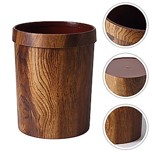 Cabilock Wood Trash Can Wood Grain Garbage Can Plastic Round Wastebasket Rustic Farmhouse Style Wastebasket Bin Rubbish Bins with Pressing Ring