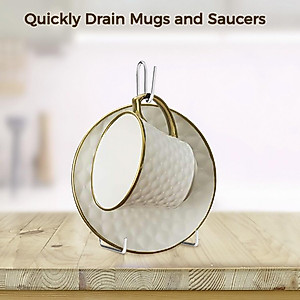 Homaisson Cup and Saucer Display Stand, 8 Pcs Tea Cup and Saucer Holders, Teacup Coffee Mug Organizer Rack, Golden Finish Metal Mug and Saucer Stand for Tea Coffee Cups Plates(Silver)