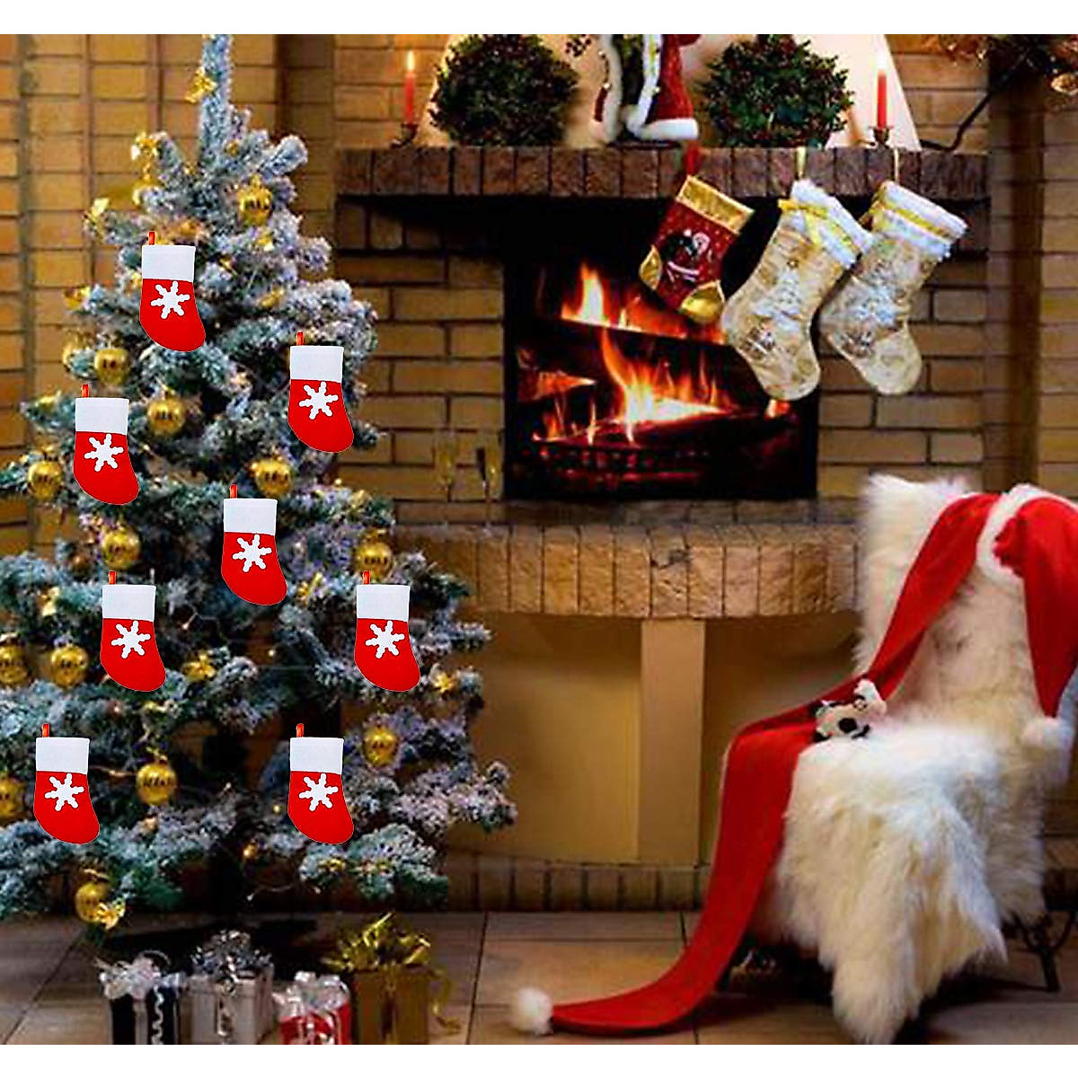 24 Packs Christmas Dinner Table Decorations, Mini Snowflake Tableware Holders, Christmas Socks Decoration Xmas Candy Pouch Bag Socks Stockings Knife Spoon Fork Bag for Christmas Party Decoration Gifts