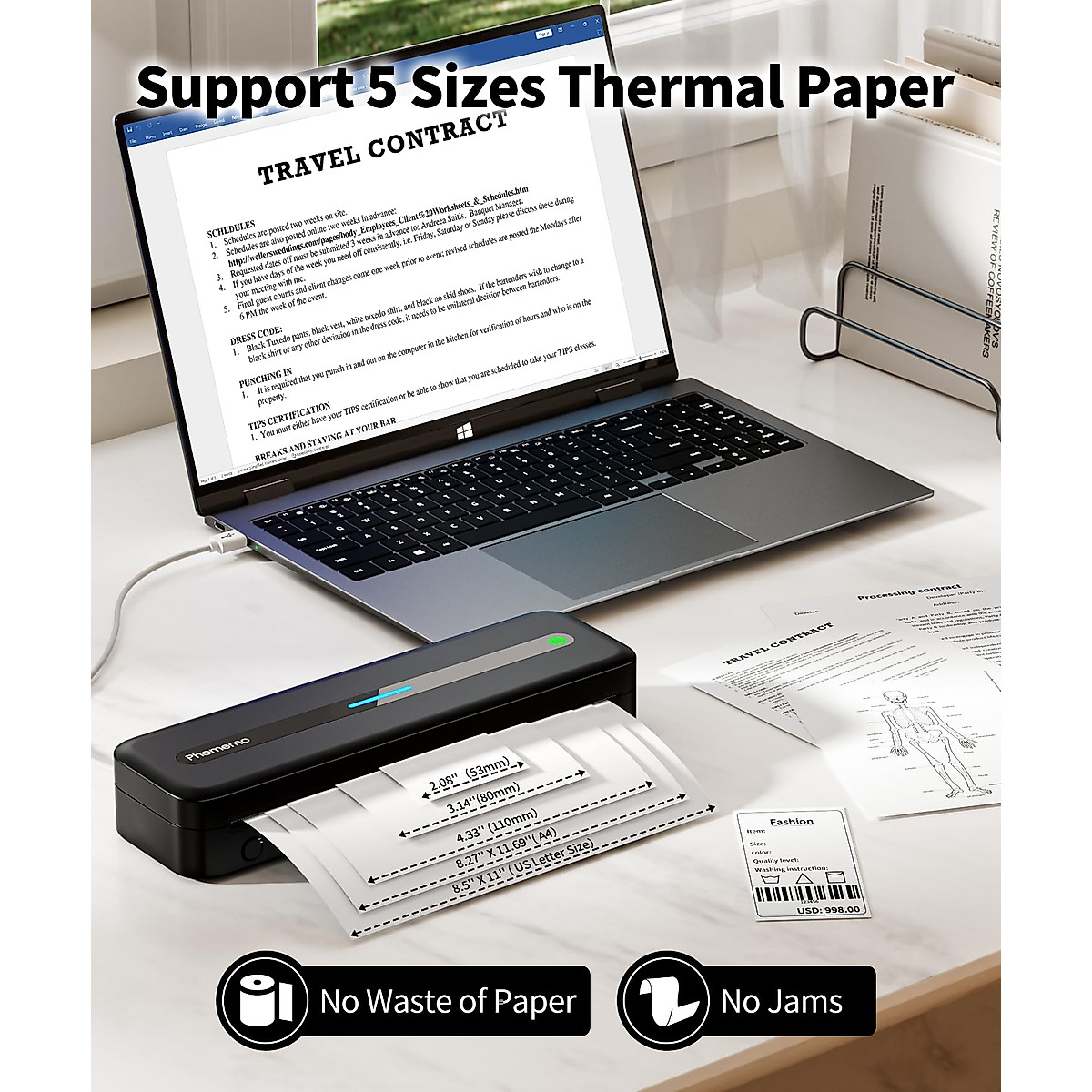 Phomemo Portable Printer,[Upgrade] M832 Inkless Printer,Portable Printers Wireless for Travel,8.5''x 11''Thermal Printer Support Multi Sizes for Home,Office,Car,Compatible with Phone &Laptop