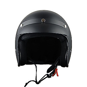 1Storm Motorcycle Mopeds Open Face Helmet Scooter Pilot Half Face Helmet with Peak Visor, Matt Black Large