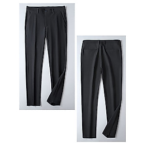 Maiyifu-GJ Men's Slim Fit Stretch Pant Summer Casual Tapered Suit Pant Lightweight Wrinkle Resistant Business Trousers (Black,35)