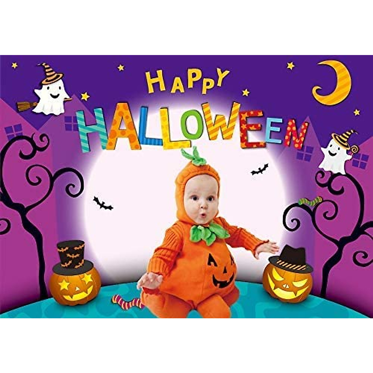 CHAIYA 7x5ft Halloween Backdrop Cartoon Halloween Photo Backdrop Pumpkin Moon Photography Backdrops Happy Halloween Party Decorations Cake Table Banner CY-137