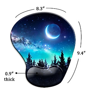 DOOKE Ergonomic Mouse Pad with Wrist Support and Coaster,Mouse Pads with Non-Slip PU Base for Home Office Working Studying Easy Typing & Pain Relief Night Forest
