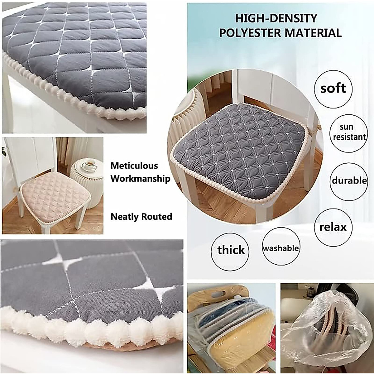 Kitchen Chair Cushions with Ties,Dining Chair Cushions 18x17,Chair Pads for Dining Chairs No Slip,Adjustable Detachable Seat Pads for Dining Chairs Yellow,4 Pack