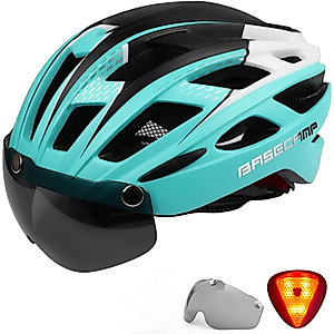 Bike Helmet, Basecamp Bicycle Helmet with Rear Light & Detachable Magnetic Goggles Lightweight Cycling Helmet Adjustable for Adult Men Women Mountain & Road (BC-069)