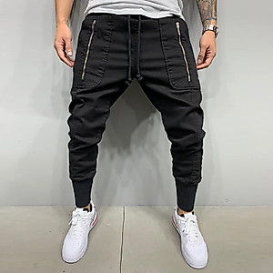 Men's Classic Trousers Elastic Waist Lightweight Stretchy Pants Low Crotch Outdoor Bottoms,Diesel Skinny Stretch Jeans Signature Ripped Designer Biker(B-Black,X-Large)