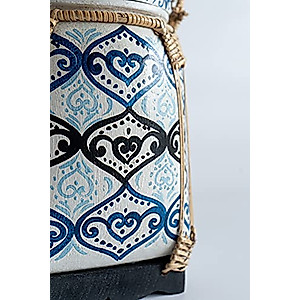 Siam Sawadee White Weaved Bamboo Rice Basket, Hand Woven Thai Rattan Jar, Handcrafted Traditional Household Wicker Container, Moroccan Pattern Painted, Handmade in Thailand, 7x12 inches