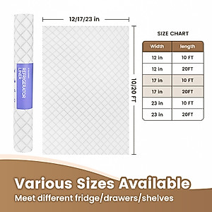 Shinlendid Refrigerator Liners Non-Slip 12IN x 10Feet, Absorbent Fridge Shelf and Drawer Liners Keep Fruits & Vegetables Fresh, Washable Refrigerator Mats, Whinte