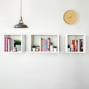 Kaboon Wall Mount Shelf Set of 3, Floating Cube Shelves for Space Discovery Home and Commercial Use, Large Size Shelves Set, White