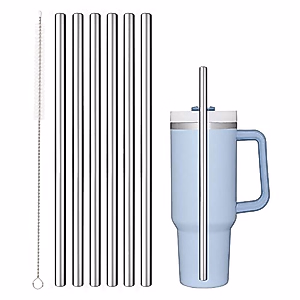 Stainless Steel Straw Replacement for Stanley 40 oz 30 oz Adventure Quencher Travel Tumbler Cup, 6 Pack Reusable Straws with Cleaning Brush Compatible with Stanley Tumbler Cup Accessories