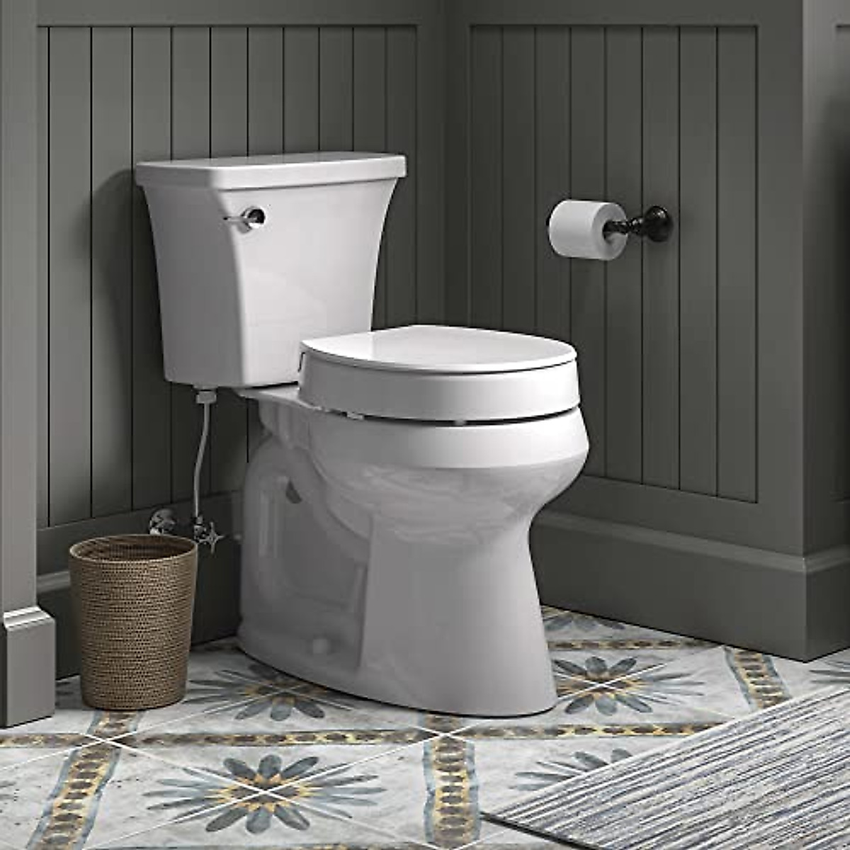 KOHLER Hyten Elevated Quiet-Close Round-Front Toilet Seat, White