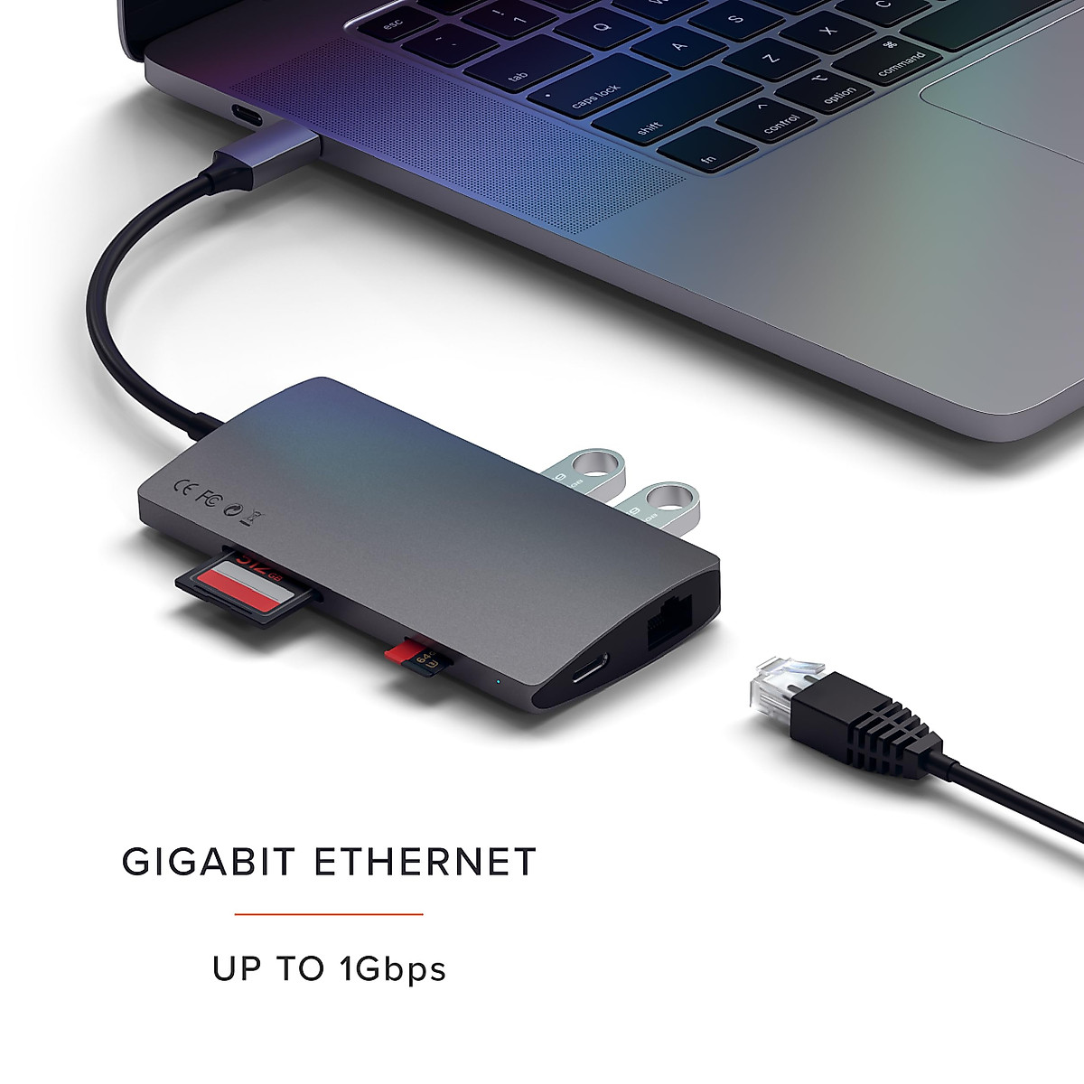 Satechi USB C Hub Multiport Adapter V2, USB C Docking Station with 4K HDMI, 60W USB C PD Charging, 3 USB-A, Ethernet, Micro/SD Card Readers, for MacBook Pro/Air M1 M2 M3, Windows - Space Gray