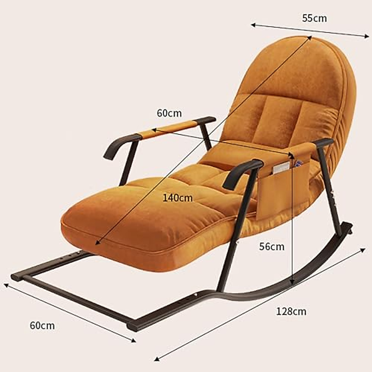 Rocking Chair Oversized Rocker With Armrest, Padded Cushion Comfy Outdoor Patio Chairs Camping Chairs, Recliner Chair With Steel Frame For Patio, Backyard, Balcony, Porch, Load Capacity 150KG ( Color