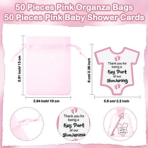 Geyoga 50 Sets Baby Shower Party Favors 50 Fancy Key Shape Pens It's a Girl/ Boy Key Gel Ink Pens 50 Thank You Cards Small Gift Cards 50 Organza Bags for Guests Gender Reveal Party Favors (Pink,Girl)