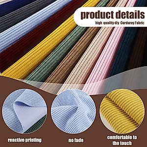 16 Pieces Wale Corduroy Fabric Solid Plain Thick DIY Sewing Crafts Materials Stretch Corduroy Fabric for Coat Shirt Dress Pants Costume Sofa DIY Sewing Craft Material