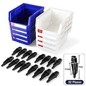 Pe&Hui Storage Organizer Bins,Wall Mount Storage Parts Rack,Stackable Shop Tool Bins for store Screws,Small Parts,Office Supplies and other Accessories (8Pack Blue&White) …