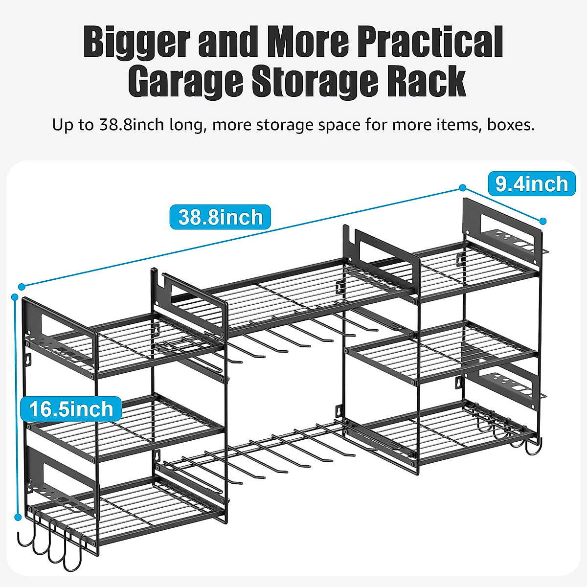 CCCEI Black Power Tools Organizer Wall Mount, Large Garage Organization and Storage, Shop 8 Drills Holder Rack and Tools Battery Utility Shelves, Cool and Unique Gift for Men, Husband.