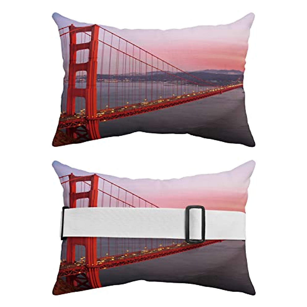 Recliner Head Pillow Ledge Loungers Chair Pillows with Insert Golden Gate Bridge Sunset Landscape Lumbar Pillow with Adjustable Strap Outside Patio Decorative Garden Cushion for Bench Couch, 2 PCS