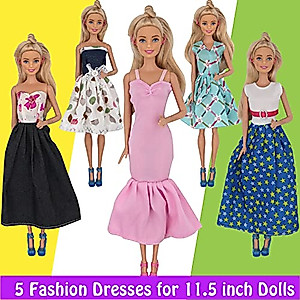 ZTWEDEN 33Pcs Doll Clothes and Accessories for 12 Inch Boy and Girl Doll, Includes 20 Wear Clothes Shirt Jeans Suit and Wedding Dresses, Glasses Earphones Dog and Bike for 12'' Boy Girl Doll