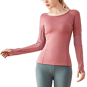 DREAM SLIM Women Long Sleeve Workout Shirts UPF50+ Sun Protection Mesh Back Yoga Gym Outdoor Fishing Hiking T-Shirt Pink