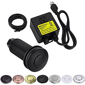 BESTILL Sink Top Garbage Disposal Air Switch Kit, Matte Black (Long Push Button with Brass Cover), UL Listed