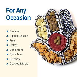 KAMSAH Plate Set & Serving Platter, Custom Hand-Painted Ceramic Appetizer Tray Serving Dishes for Celebrations, Parties and Events (Hand - Large, Bohemian Blue)