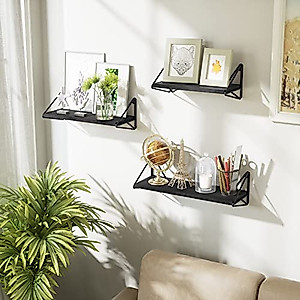 SRIWATANA Floating Shelves Wall Mounted, Rustic Wood Wall Shelves Set of 3 for Bedroom, Living Room, Kitchen, Bathroom - Black