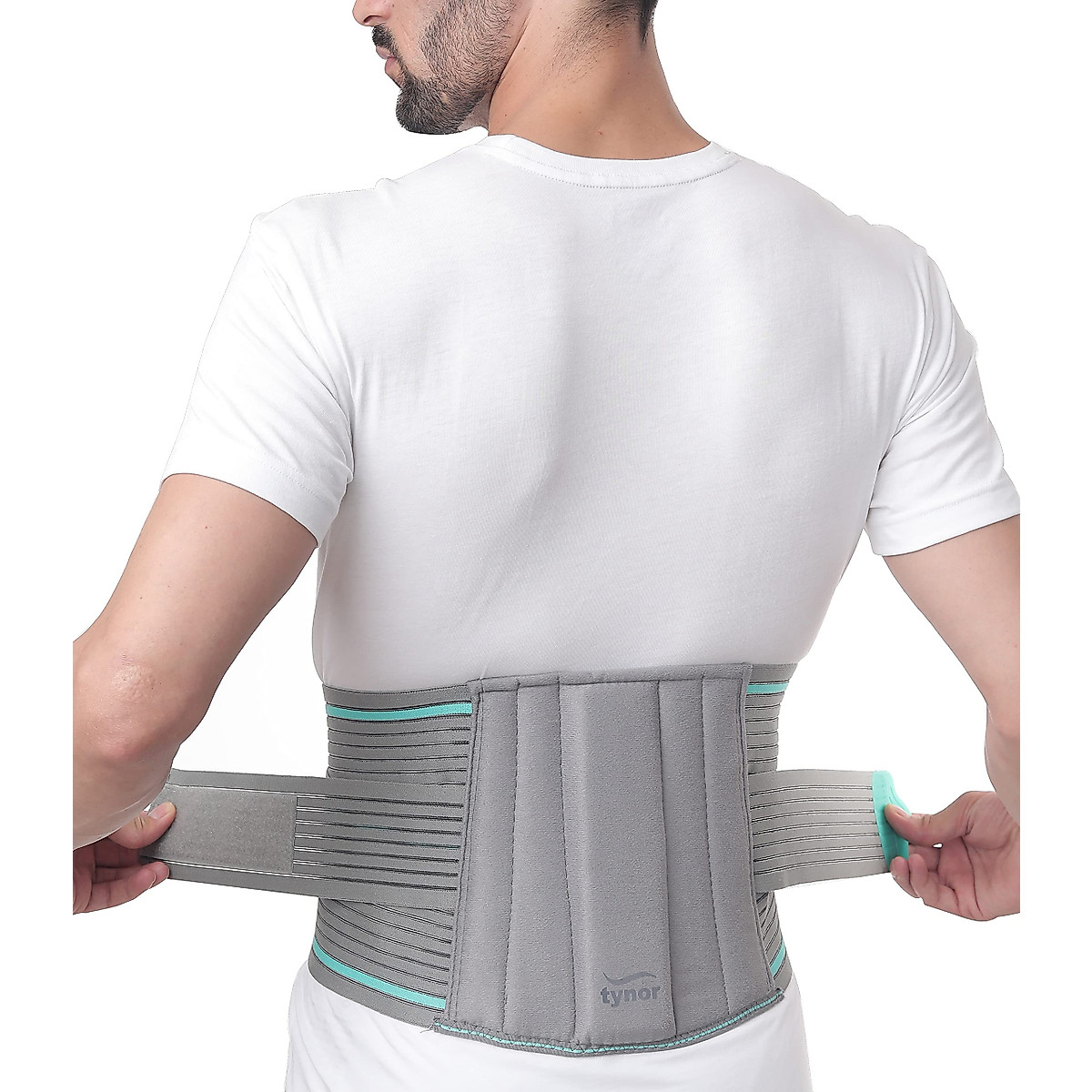 TYNOR Lumbar Sacral Belt Back Support Belt for Men & Women, Herniated Disc, Sciatica, Scoliosis & Lower Back Pain Breathable Back Brace Compression, Adjustable Straps with Removable Pad (Large, Grey)