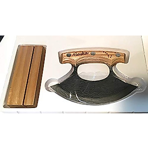 Arctic Circle Alaska Ulu Wood Handle Dipper Design Forged Damascus Blade Wood Stand