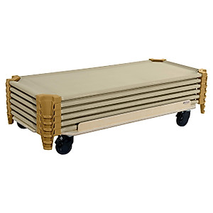 Wood Designs Stackable Daycare Cots for Kids, 52", Tan, Ready-to-Assemble, with Cot Sheets, 87820TN [Set of 6]