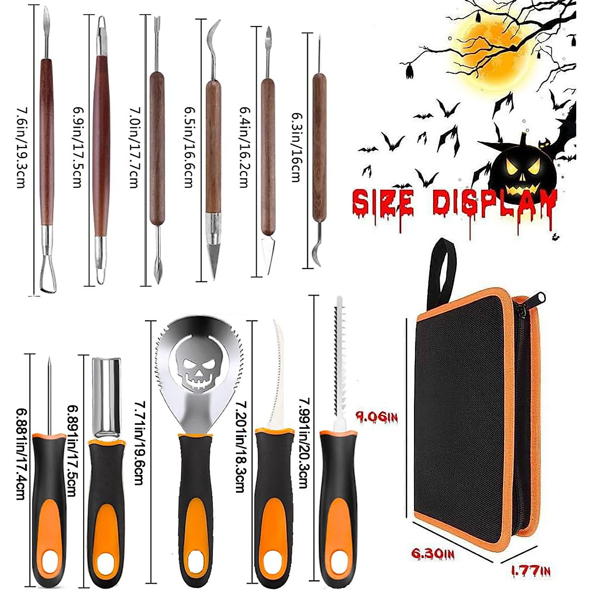 EIKEJI Pumpkin Carving Kit with Stencils, 11 Pcs Professional Carving Tools with 10 Pumpkin Carving Stencils, Heavy Duty Stainless Steel Pumpkin Carving Set for Halloween Decoration Jack-O-Lanterns