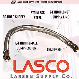 LASCO 10-0946 2-Foot Ice Maker Water Supply Line, Braided Stainless Steel, X 1/4-Inch Female Compression, 1-Pack
