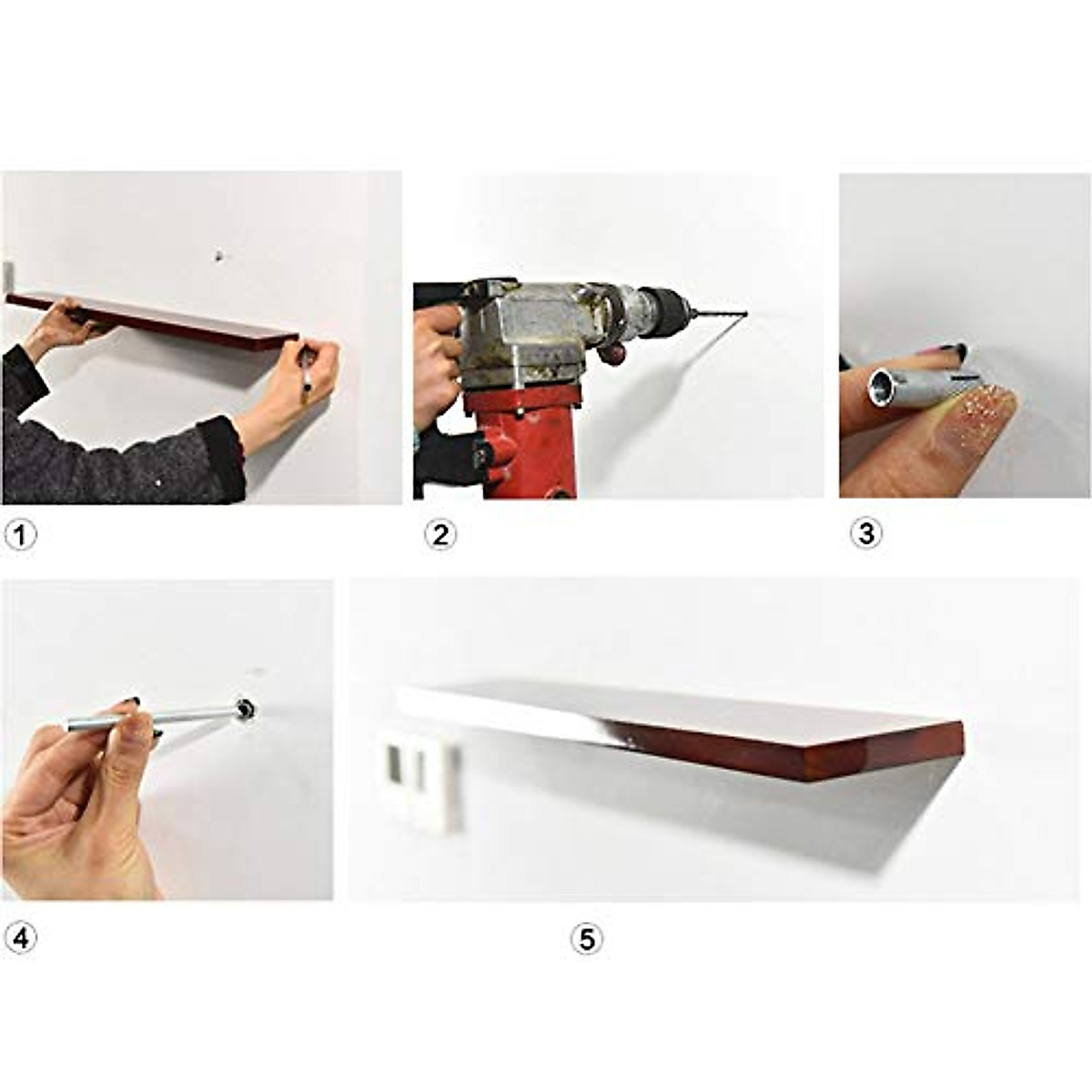 PIBM Stylish Simplicity Shelf Wall Mounted Floating Rack Wooden Background Wall Solid Wood Shelves Storage Living Room 3 Layers,100X60Cm,7Colors Avaliable, Black