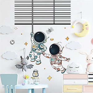 Astronaut Wall Decals, Removable PVC Universe Space Wall Stickers for Bedroom Living Room Kid's Room Kindergarten, Art Window Door Cabinet Corridor NASA Wall Decor Murals (Astronaut 2)