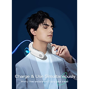 aanotoee Neck Air Conditioner Pro, 100 Speeds Neck Fan Rechargeable, LED Display Cooling Neck Fan, 4000mAh Portable Neck Fan Air Conditioner with 3D Ice Feeling Breathable Neck Brace(White)