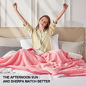 Inhand Sherpa Throw Blankets for Couch, Travel Plush Cozy Lightweight Blanket, Soft Fleece Fur Throw Blanket, Big Fluffy Sherpa Throws and Blankets for Sofa, Bed(50"x 60", Pink)