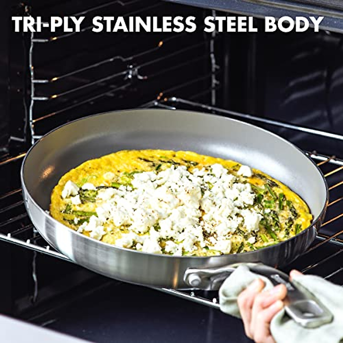 GreenPan Chatham Tri-Ply Stainless Steel Healthy Ceramic Nonstick 12" Frying Pan Skillet, PFAS-Free, Induction Suitable, Dishwasher Safe, Silver